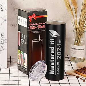 Patelai Graduation Gifts for Mastering Degree, Mastered It 2024 Masters Graduation Coffee Mug for High School College Graduate, 20 oz Water Tumbler with Gift Box Straw and Brush (Black,1 Pc)
