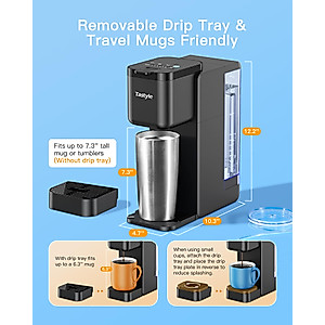 Tastyle Single Serve Coffee Maker, Iced and Hot Coffee Brewer for K Cup & Ground Coffee, with Removable 40 oz. Water Reservoir, 6 to 24 oz. Brew Sizes, Includes Bold & Descale Settings, Black