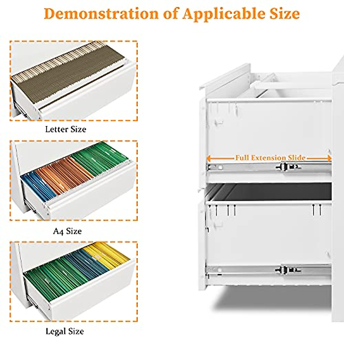 Bonnlo Classic White 2 Drawer File Cabinets for Home Office, Metal Lockable File Cabinet for Letter/Legal Size File Folders, Wide Lateral File Cabinet and Printer Stand, Simple Assembly Required
