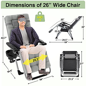 Slendor Zero Gravity Chair Lounge Chair Recliner w/Upgraded Lock and Removable Cushion, Reclining Camping Chair w/Cup Holder Tray & Headrest, Folding Reclining Patio Chairs for Indoor Outdoor, Gray