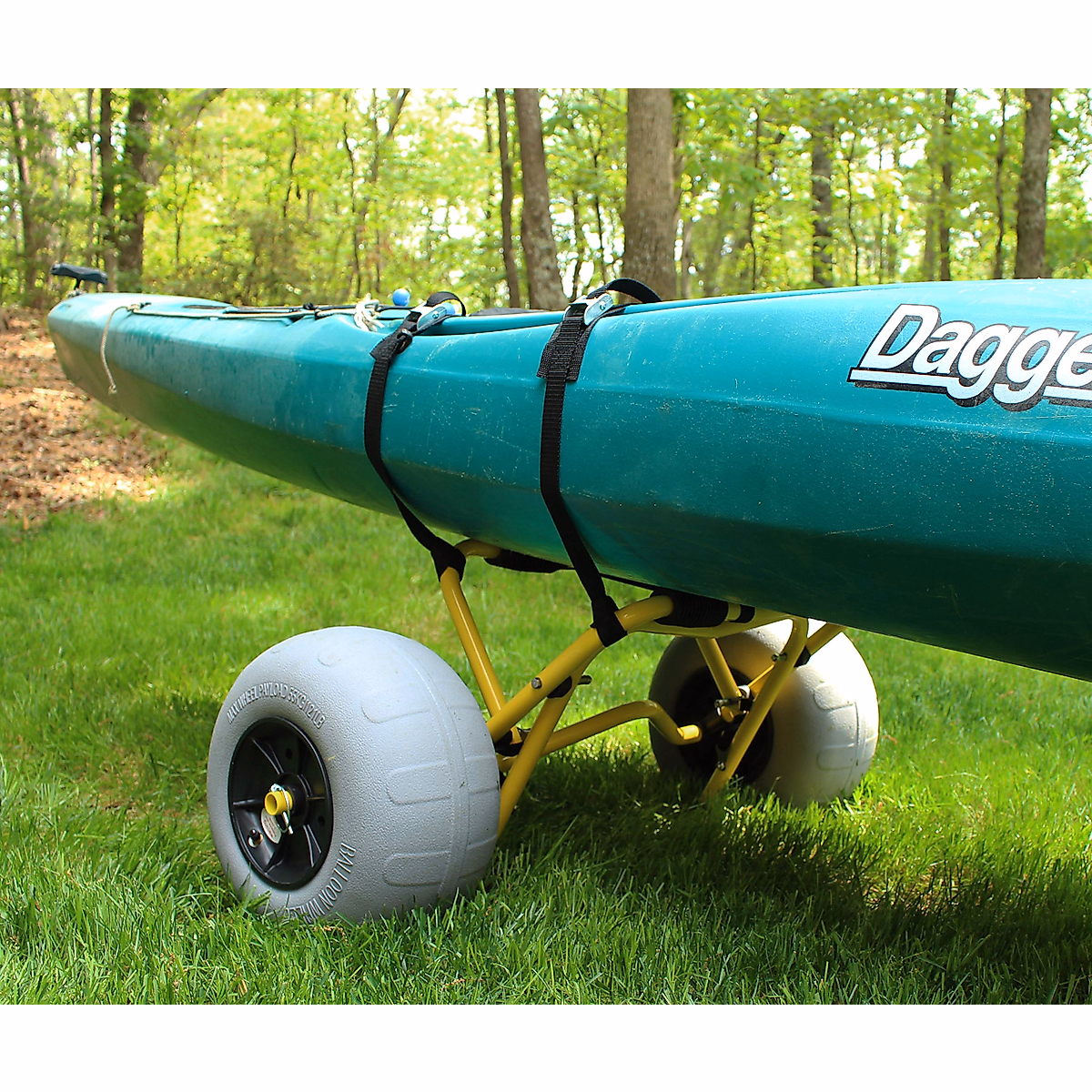 Suspenz Kayak Beach Cart Trailer, DLX Canoe Trolley with Balloon Wheels Sand Tires and Straps, Yellow, Flat Platform, 22-7044