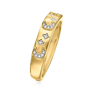 Ross-Simons Diamond-Accented Moon and Star Ring in 18kt Gold Over Sterling. Size 8