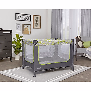 Dream On Me Zodiak Portable Playard in Grey and Green, Lightweight, Packable and Easy Setup Baby Playard, Breathable Mesh Sides and Soft Fabric - Comes with a Removable Padded Mat