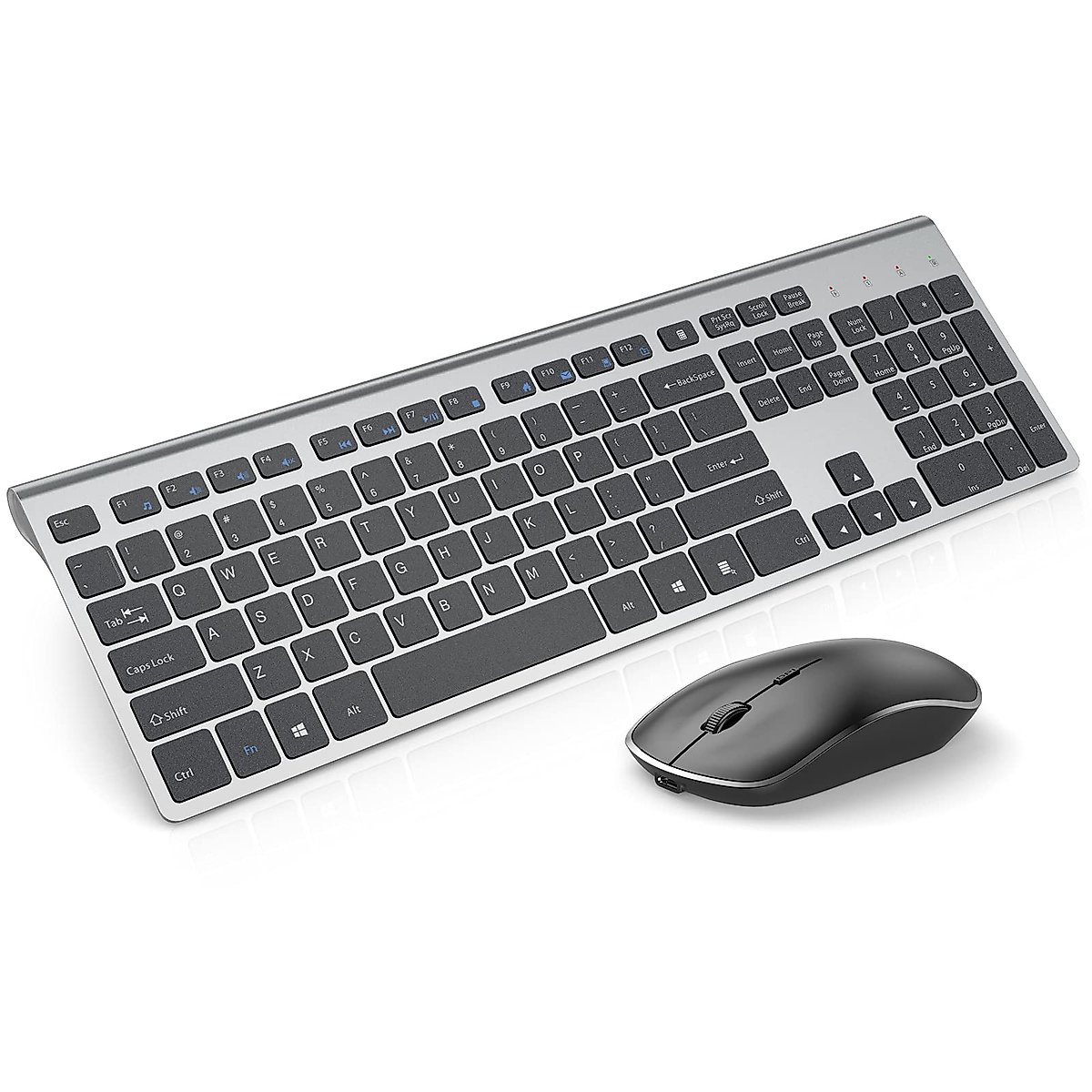 Rechargeable Wireless Keyboard Mouse-J JOYACCESS 2.4G Full Size Thin Wireless Keyboard and Mouse with Long Battery Life, Ergonomic and Compact Design for Laptop,PC,Desktop,Computer,Windows-Black& Grey