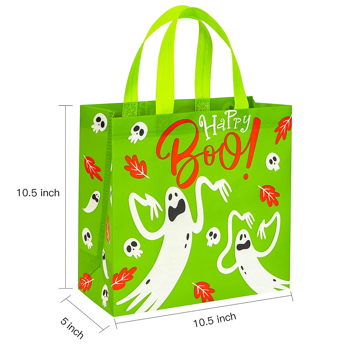 WRAPAHOLIC 12 Pack Halloween Trick or Treat Bags - 10.5 x 5 x 10.5 inch - Ghosts, Bats, Spider Reusable Goodie Treat Bag with Handle for Halloween Party Favors