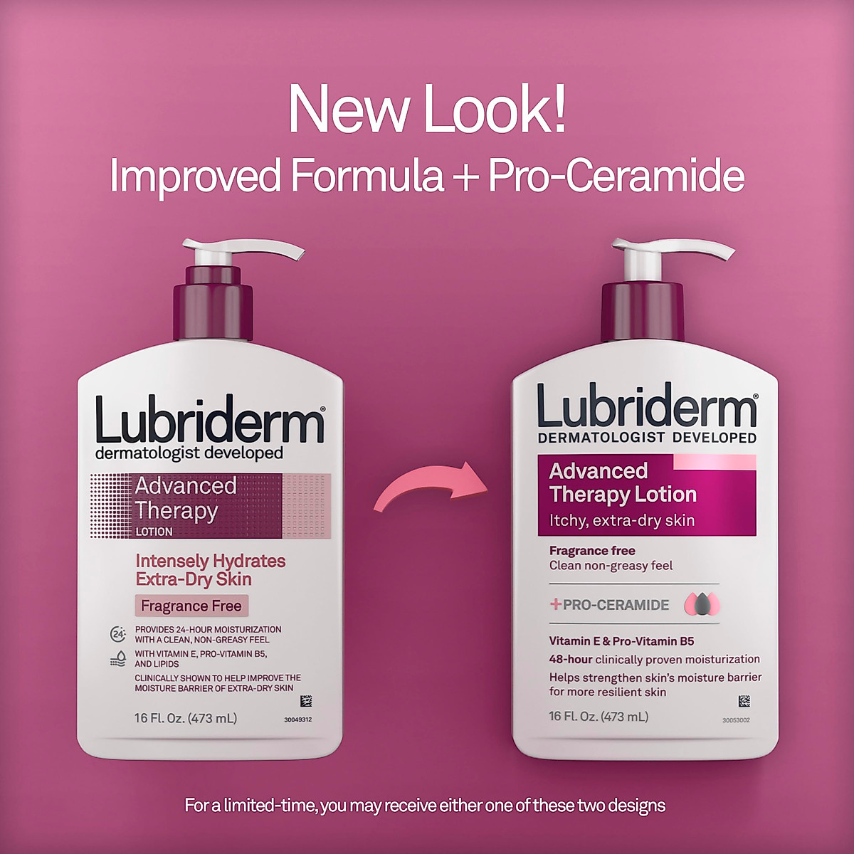 Lubriderm Advanced Therapy Fragrance Free Moisturizing Hand & Body Lotion + Pro-Ceramide with Vitamins E & Pro-Vitamin B5, Intense Hydration for Extra Dry Skin, 16 fl. oz, 2 Pack