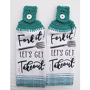 FORK IT! LETS GET TAKEOUT - 2 HANGING KITCHEN TOWELS