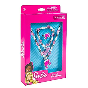 LUV HER Barbie Girls Jewelry Box Set 3 Piece Princess Toys | Jewelry Set with Beaded Necklace for Gilrs - Toddler Bracelets and Girls Ring | Toddler Girl Toys | Kids Jewelry for Girls | Princess Dress up Ages 3+