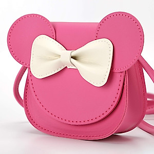 Ondeam Little Mouse Ear Bow Crossbody Purse,PU Shoulder Handbag for Kids Girls Toddlers(Rose Pink)