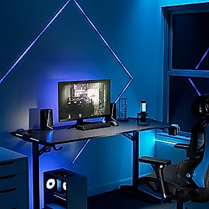 Eureka Ergonomic 55 Inch RGB LED Gaming Desk with Lights Up, PC Computer Studio Gamer Table I Shaped Home Office Workstation, w Free Mouse Pad,USB Ports Controller Stand Cup Headset Holder Black