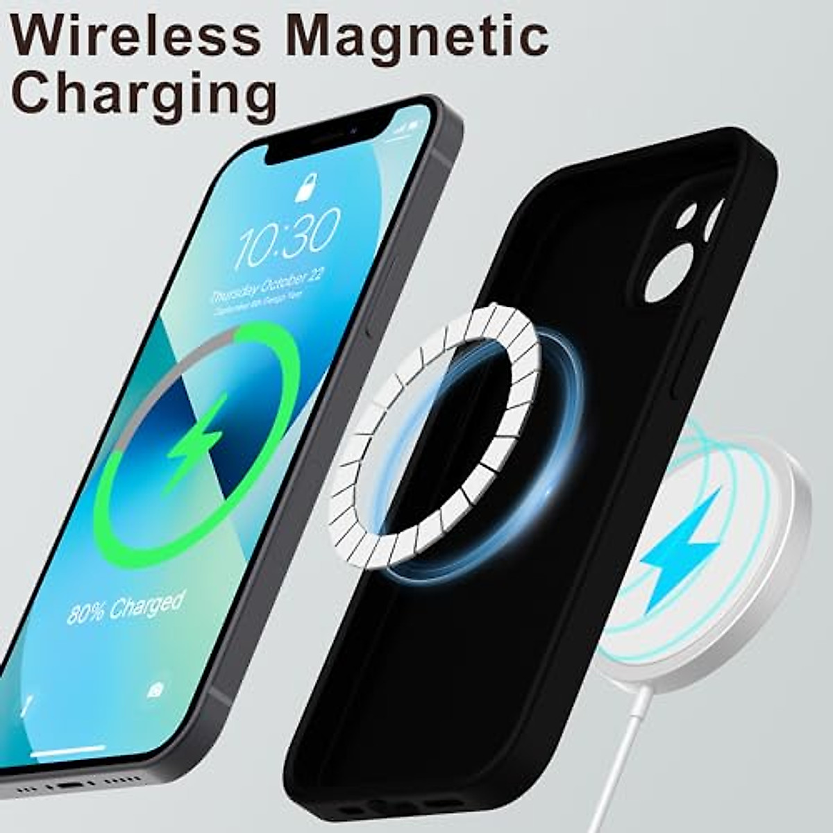 DEENAKIN for iPhone 13 Mini Case Silicone with Screen Protector - [Compatible with MagSafe] - Camera Protection - Slim Fit Protective Magnetic Phone Cover 5.4" for Men Women Girls - Black