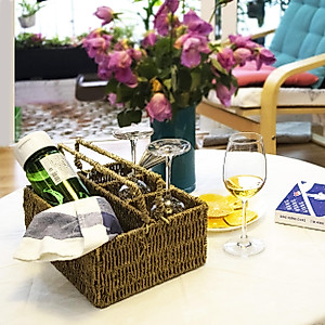 PEMAR Large L-Sized Hand Woven Utensil Caddy Carrier, Natural Jute Wicker Condiment Holder for Table, Kitchen Set Counter Top Silverware Organizer, Rustic Storage Forks, Spoons (Seagrass)