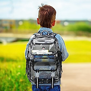 Maod Clear Backpack Stadium Approved for School, Transparent Book Bags Heavy Duty with Free Complimentary Gift (Black)