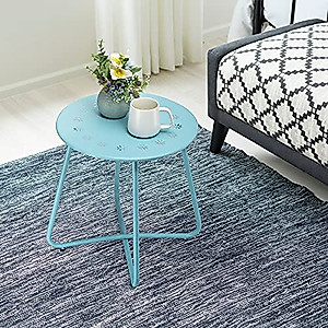 danpinera Outdoor Side Tables with Flower Cut Outs, Weather Resistant Steel Patio Side Table, Small Round Outdoor End Table Metal Side Table for Patio Yard Balcony Garden Blue