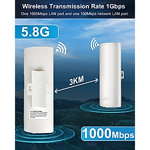 Wireless Bridge Gigabit High Speed, bluedery CPE1200 5.8G 1Gbps Point to Point WIFI Outdoor CPE with 16dBi High-Gain Antenna, Long Range Up to 3KM, Plug and Play,24V PoE Power, IP65 Waterproof, 2-Pack