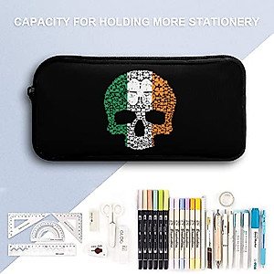 Skull Clover St Paddy St Patrick Ireland Pencil Case Makeup Bag Big Capacity Pouch Organizer for Office College