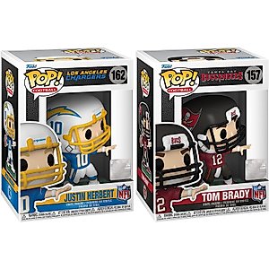 Funko Charge Football Figure Pop! Quarterback Classic Justin Herbert & Tom Brady 2-Pack Rookie and Veteran Collection Sports Action