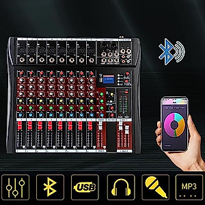8-Channel Audio Mixer 110V Professional Live Studio DJ USB Bluetooth Stage Mixing Console 18W