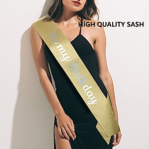 ACO-UINT Gold Birthday Headband Crown, Cute Sash & Tiara Set for Girls, Sweet Birthday Decorations & Gifts