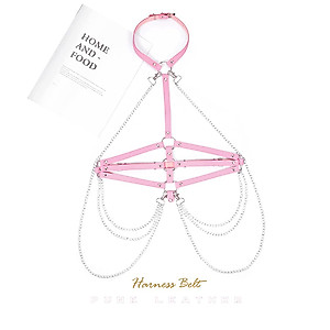 BODIY Fashion Harness Belt Plus Size Harness Waist Belts Punk Leather Body Harness for Women (Pink)