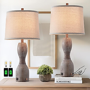 AIEAMPDO Set of 2 Farmhouse Table Lamps for Living Room with 2 USB Ports, 3-Way Dimmable Touch Lamps, Vintage Rustic Nightstand Lamp for Bedroom Bedside End Table Entryway, 2 Bulbs Included