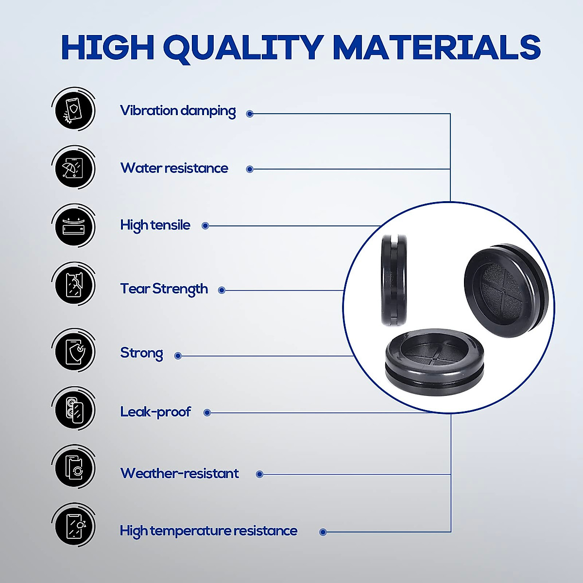 Boatsea 52 PCS 6 Size Rubber Grommets for Wiring, Double Sided Round Rubber Hole Plug, Firewall Grommet Rubber Hole Plugs, Drill Hole Sizes of 5/8" 13/16" 7/8" 1" 1-3/16" 1-1/2", Black