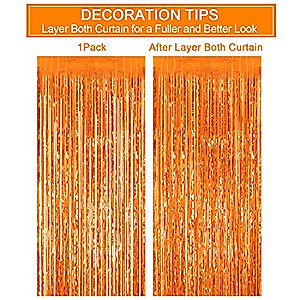 Tifeson 3PCS Thanksgiving Orange Fringe Curtain Party Backdrop for Halloween Party Decorations, Fall Thanksgiving Decorations, Birthday Party Decorations (3.2 x 8.3 ft)