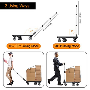 COOWOO Folding Hand Truck, Heavy Duty 600Lbs Luggage Cart, Light Weight Utility Dolly Platform Cart with 7 Wheels(2 with Brake), Handle Lock & 4 Elastic Ropes for Home, Office & Business Use
