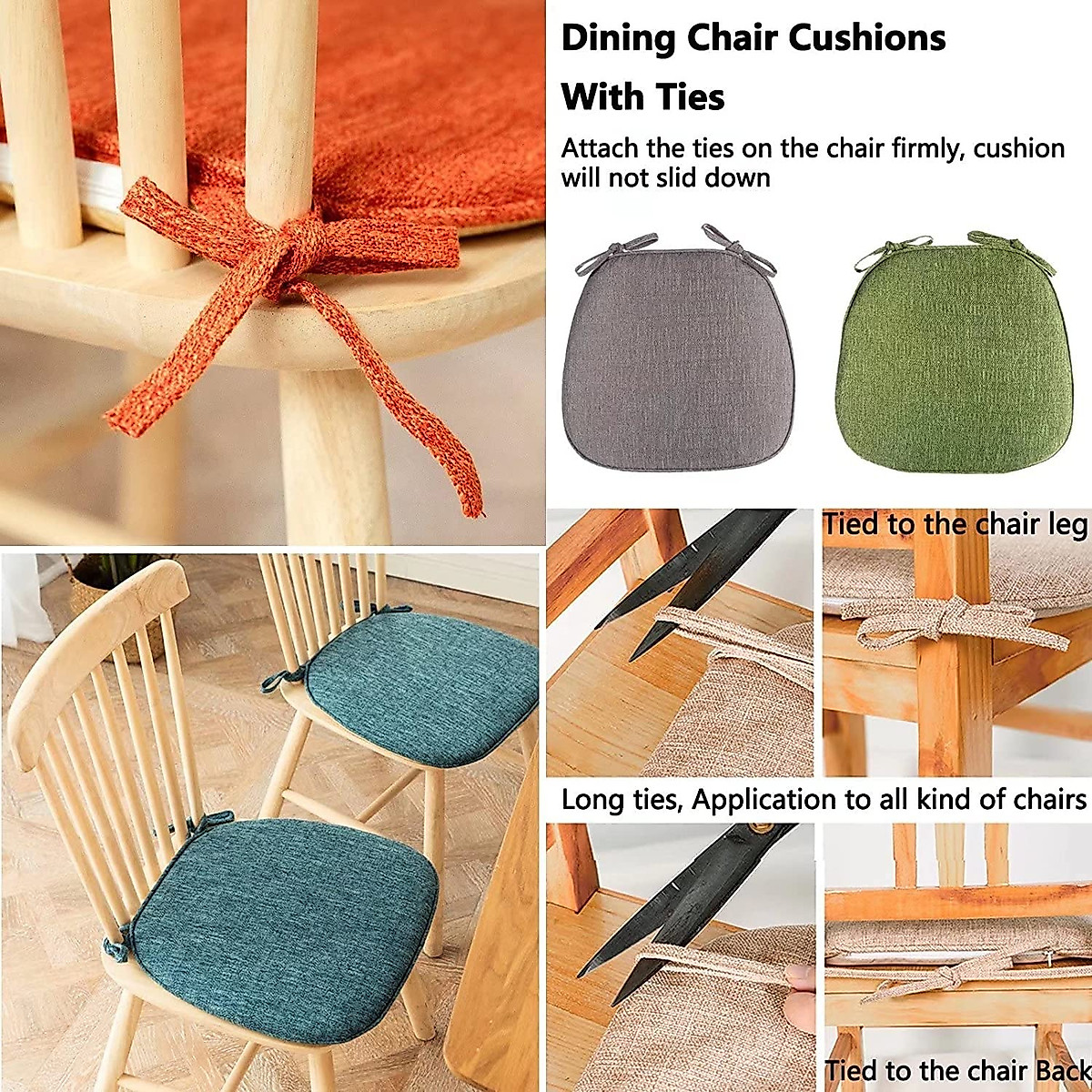 XuRX 17in*16in Kitchen Chair Cushions Set of 4 Non Slip, Dining Room Chair Pads Washable, Non Slip Seat Cushions, Detachable Seat Pads for Dining Chairs U Shaped (Color : E)