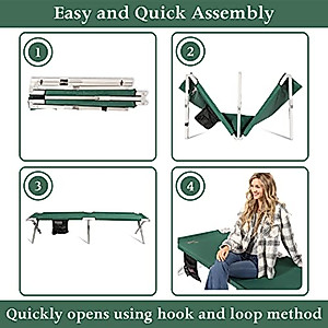 BYER OF MAINE Military Cot - Cots for Sleeping, Camping Cots for Adults, Camping Essentials with Storage, Heavy Duty, Steel, 375lbs, Polyester, Green