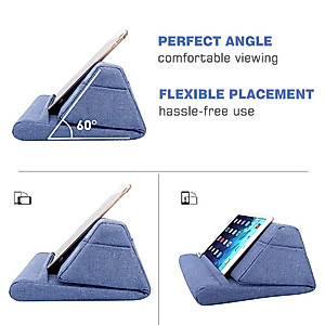 MoKo Tablet Pillow Stand, Soft Bed Pillow Holder, Fits up to 11" Pad, Fit with iPad 10th,iPad Pro 11 2022, New iPad Air 4 10.9/Air 3, iPad Pro 11/10.5/9.7, Mini 5 4, Galaxy Tab S6/ S7 11", Denim Blue