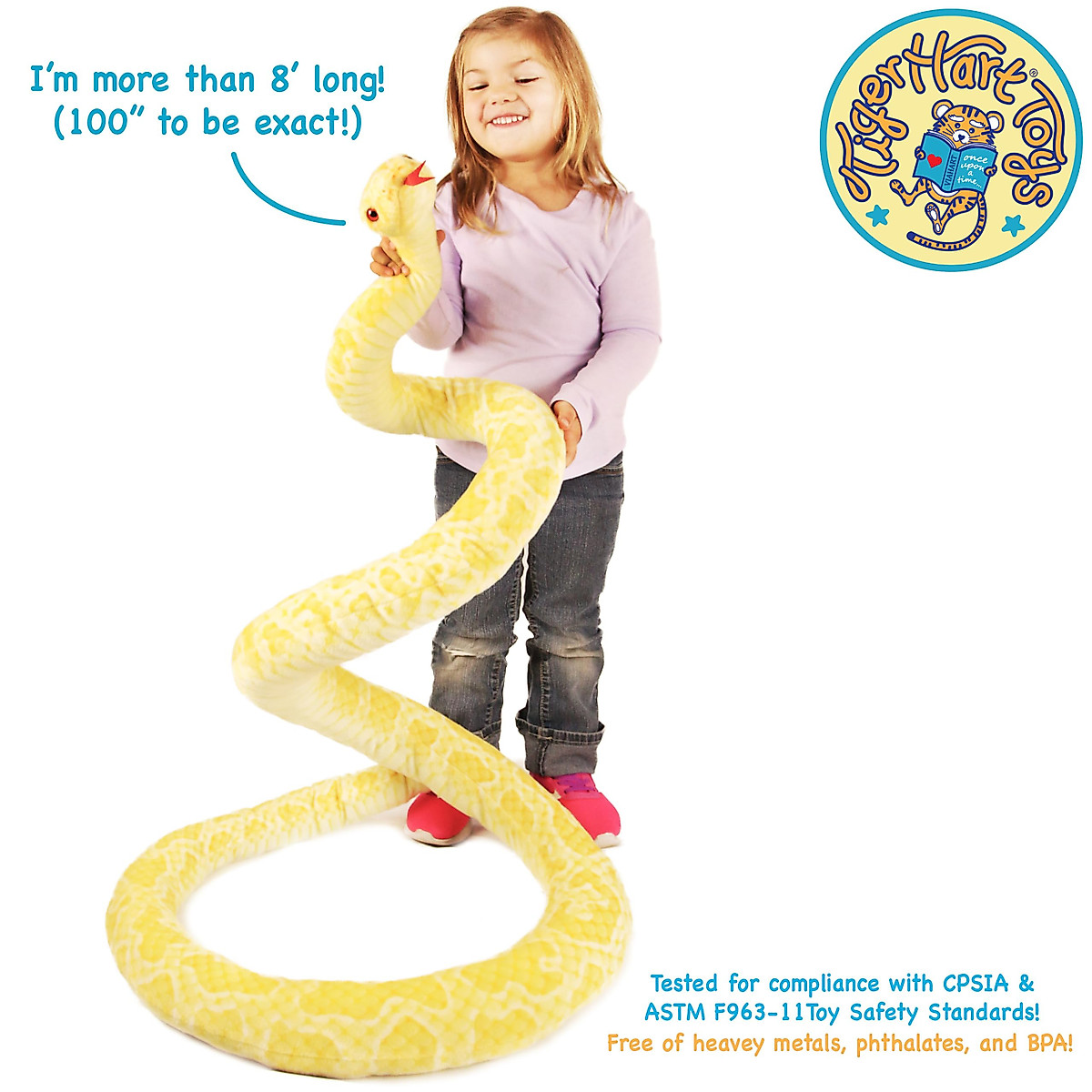 TigerHart Alba The Albino Burmese Python - 100 Inch Long Stuffed Animal Plush Snake