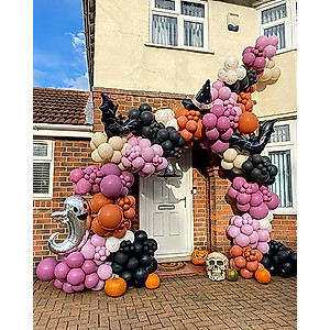 Bonropin 179pcs Pink Halloween Balloon Garland Arch Kit with Black Pink Silver Balloons Ghost Bat Foil Balloons 3D Bat Sticker for Girls Pink Halloween Decoration Birthday Baby Shower Party Supplies