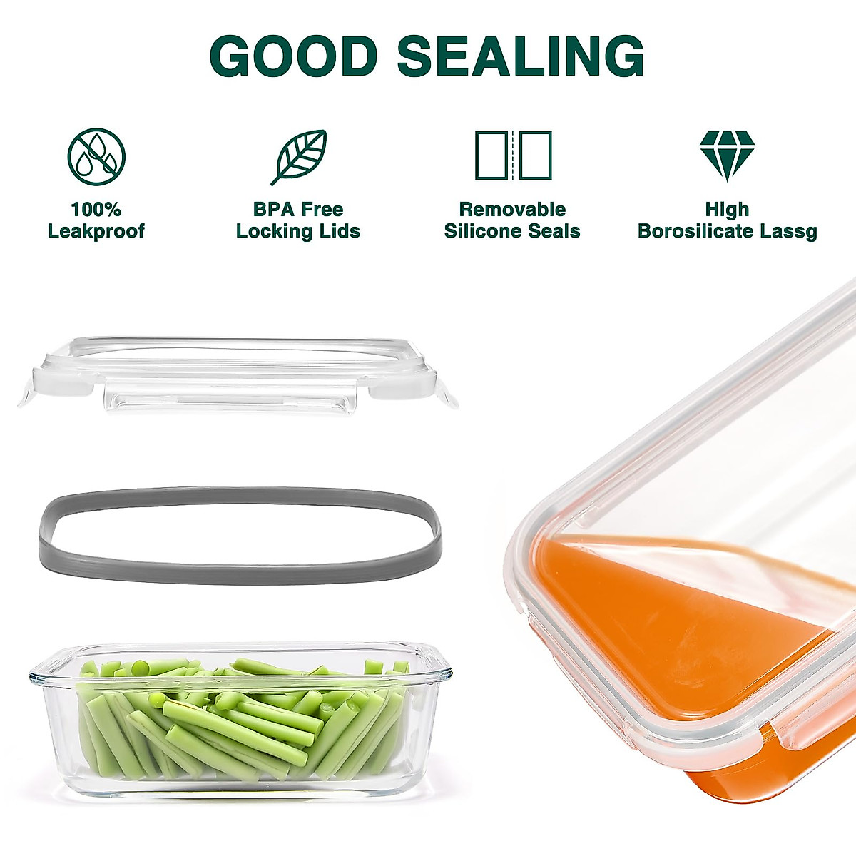 Glotoch 12 Sets Glass Food Storage Containers with Lids, Oven Safe Meal Prep Containers Reusable Glass Lunch Containers for Adults, Airtight Recipientes de Vidrio Con Tapa for Freezer & Dishwasher