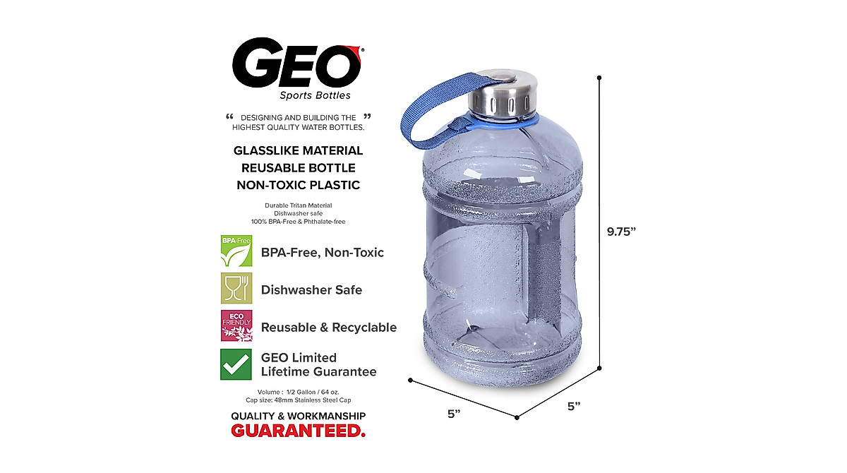 Geo Sports Bottles 1/2 Gallon - BPA Free Water Jug