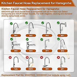 88624000 Kitchen Faucet Pull Out Hose Replacement for Hansgrohe Sink Spray Faucet, 59 Inch Pull Down Hose with Brass Connectors Replace 95507000 95506000