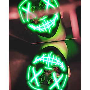 Colplay LED Light Up Halloween Mask,Scary Glow LED Face Mask with 3 Lighting Modes & El Wire for Costume&Cosplay Party.Adjustable&Eco-Friendly Material for Men Women Kid-Green