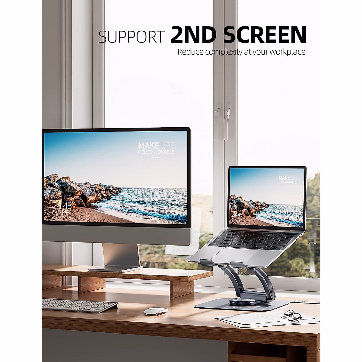 Nulaxy 360 Rotating Laptop Stand for Desk, Laptop Riser Adjustable Height and Angle, Foldable and Portable Travel Laptop Stand, Holds up to 22lbs, Fits All MacBook, Laptops