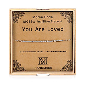 NINAMAID Morse Code S925 Sterling Silver Bracelet for Women Beads Jewelry Mother inspirational Bracelet Birthday Gifts for Mom women (You are Loved)
