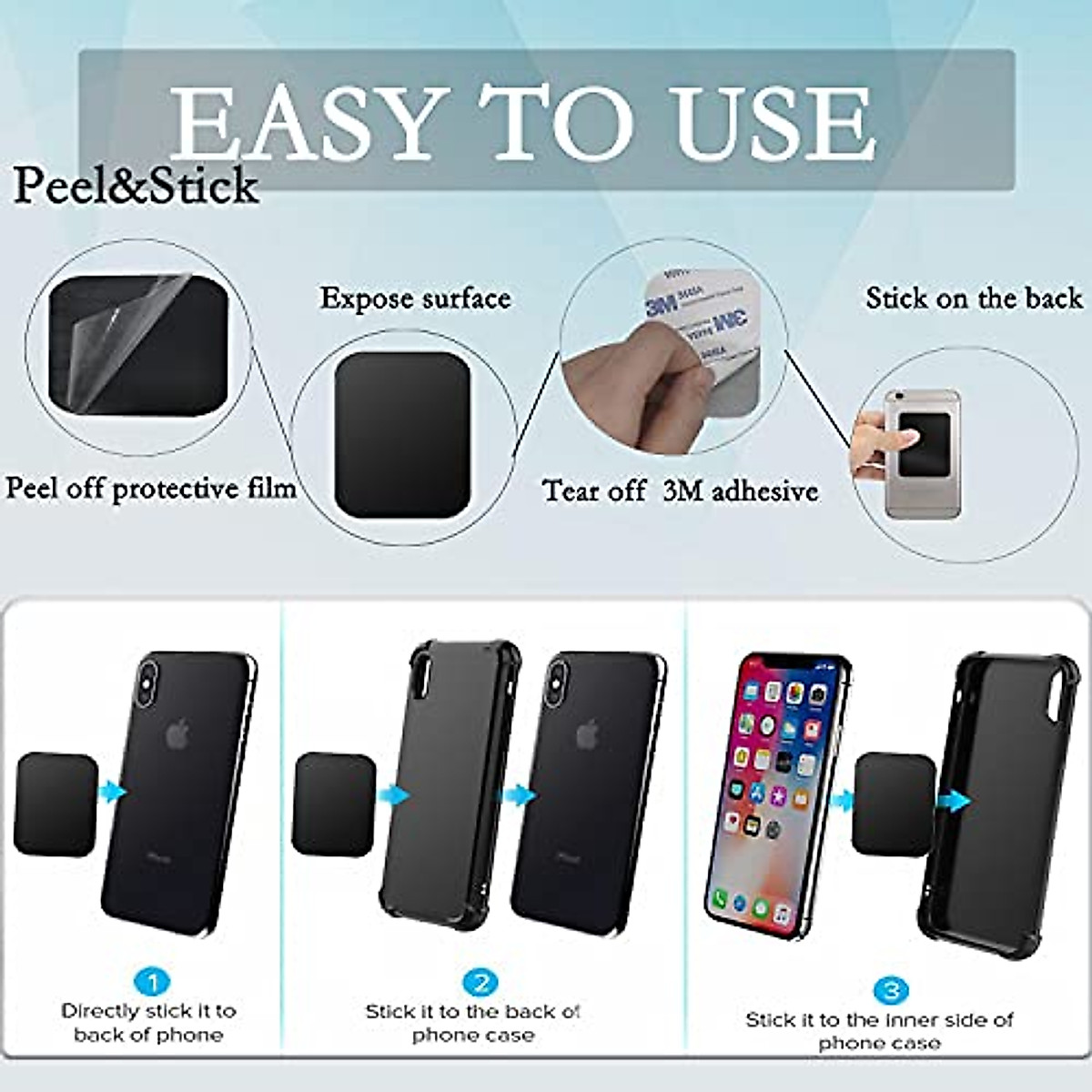 Vikeivty 12 Pack Mount Metal Plate for Phone Magnet with 4 Different Size Car Mount Holder Cradle with 3M Adhesive, Compatible with Magnetic Mounts (6 Rectangle and 6 Round), Black+Sliver