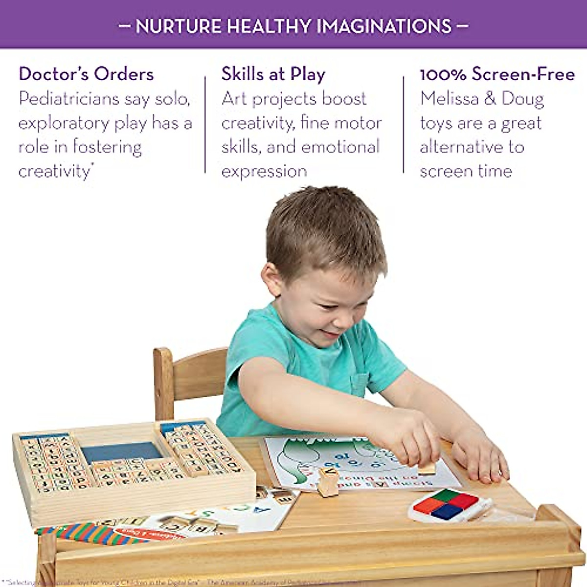 Melissa & Doug Deluxe Letters and Numbers Wooden Stamp Set ABCs 123s With Activity Book, 4-Color Stamp Pad - Arts & Crafts For Kids Ages 4+