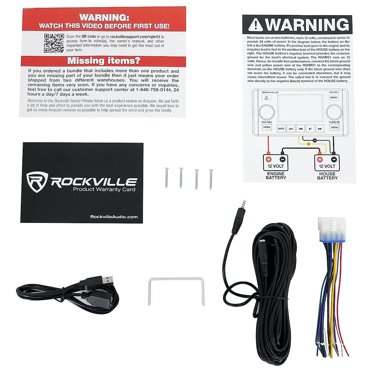 Rockville RGHR51 5 Zone Single Din Marine Receiver Bluetooth/Radio/Wired Remote