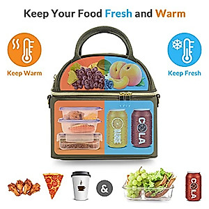 Hafmall Insulated Lunch Bag for Women Men, 9L Dual Compartment Lunch Tote Bag with Shoulder Straps, Reusable Adult Lunch Box for Work/School/Picnic, Green
