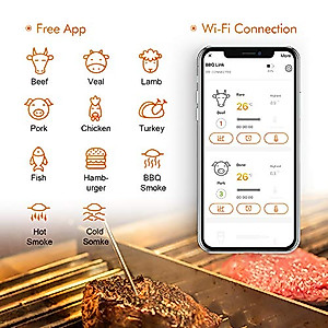 Inkbird WiFi Meat Thermometer, Wireless Grill BBQ Thermometer with Calibration, 4 Colored Probes, LCD Screen, Remote Monitor Digital Cooking Food Oven Thermometer