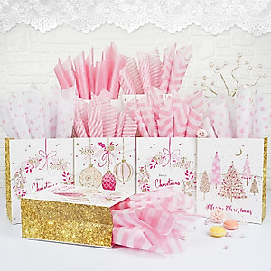 MAMUNU 120 Sheets Light Pink Tissue Paper Set, Metallic Gold Design Gift Wrapping Tissue Paper for Home, Kitchen, Packing, DIY Crafts (20 Sheets Each of 6 Patterns, 50CM X 35CM)