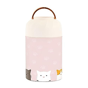 CUPADA Cats Paws Food Jar for Hot and Cold, Pink Cute Insulated Food Jars Vacuum 17OZ with Folding Spoon for Work Trip Picnic Camping