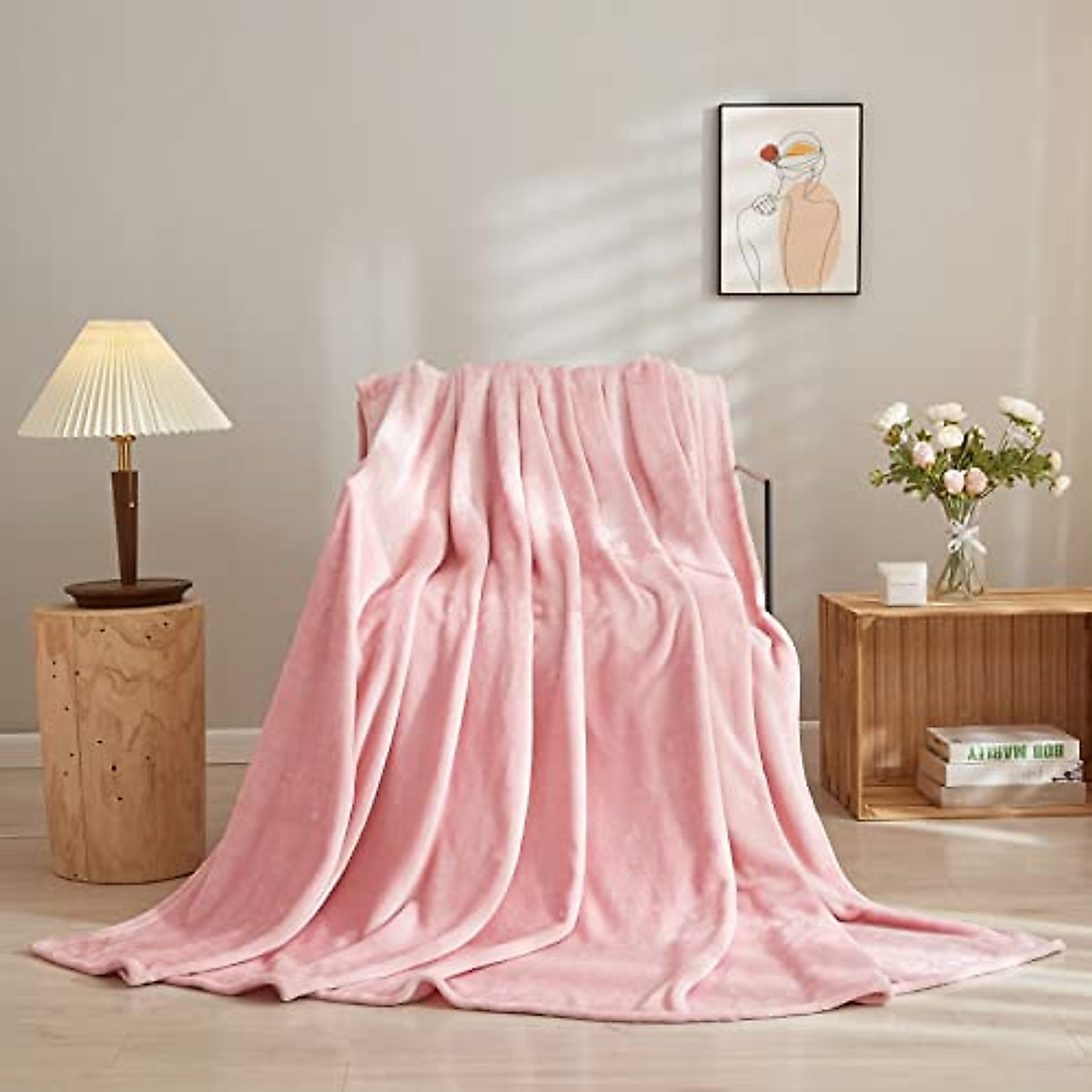 INSPIRE CRAFTER Blankets Single Size, Upgrade 300GSM Cozy Warm Flannel Fleece Blanket for All Season, Thick Fuzzy Throws for Sofa, Bed, Couch, Office, Travel, RV, Camping(50" x 60",Pink)