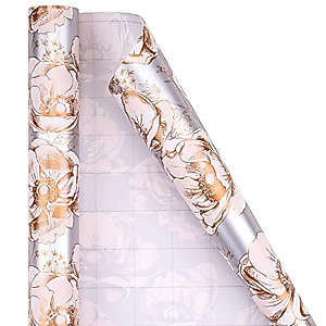 MAYPLUSS Wrapping Paper Roll - Mini Roll - 17 inch X 120 inch Per roll - 3 Different Pink and Gray Floral Design (42.3 sq.ft.ttl)