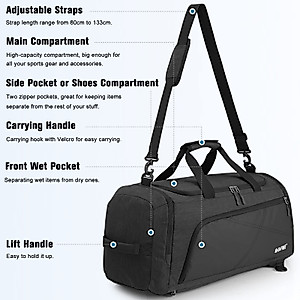 G4Free 45L/60L 3-Way Duffle Backpack Gym Bag with Wet Pocket & Shoes Compartment Sports Travel Weekender Overnight Duffel Bag