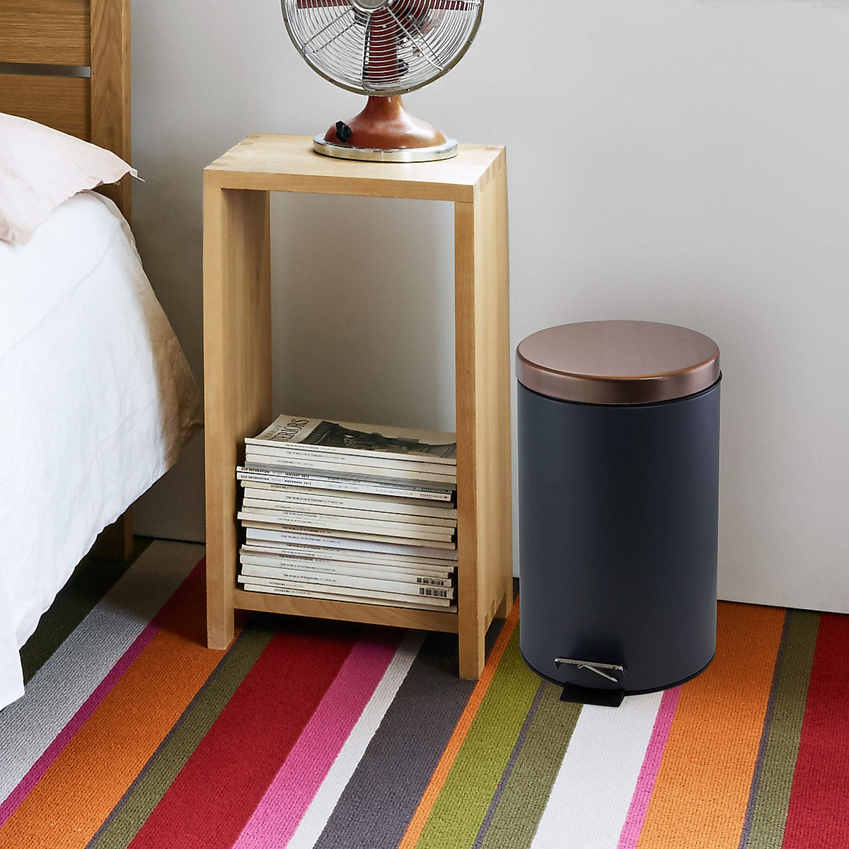 Elama 12 Liter Stylish Contemporary Soft Pedal Office, Kitchen, and Bathroom Trash Bin in Dark Grey and Copper